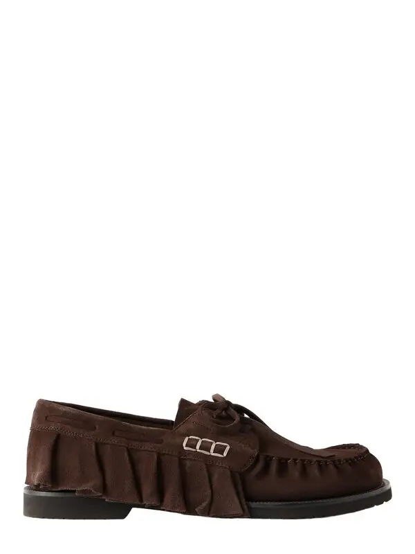JW Anderson Ruffle Suede Boat Shoes - Brown