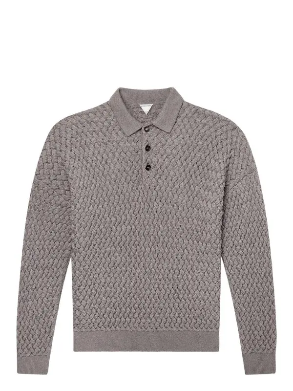 Bottega Veneta Intrecciato Wool Polo Sweater - Gray