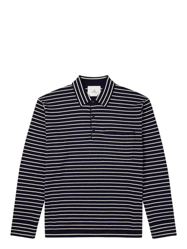 THE ELDER STATESMAN Striped Cashmere Polo Shirt - Navy