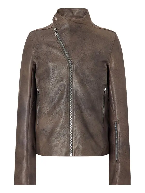 Rick Owens Release Panelled Leather Biker Jacket - Brown