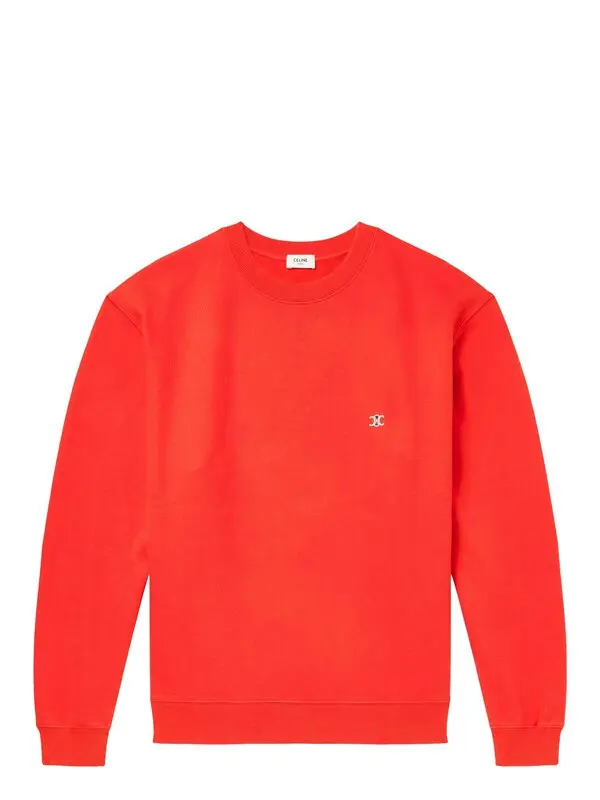 Celine Triomphe-embroidered Cotton-jersey Sweatshirt - Red