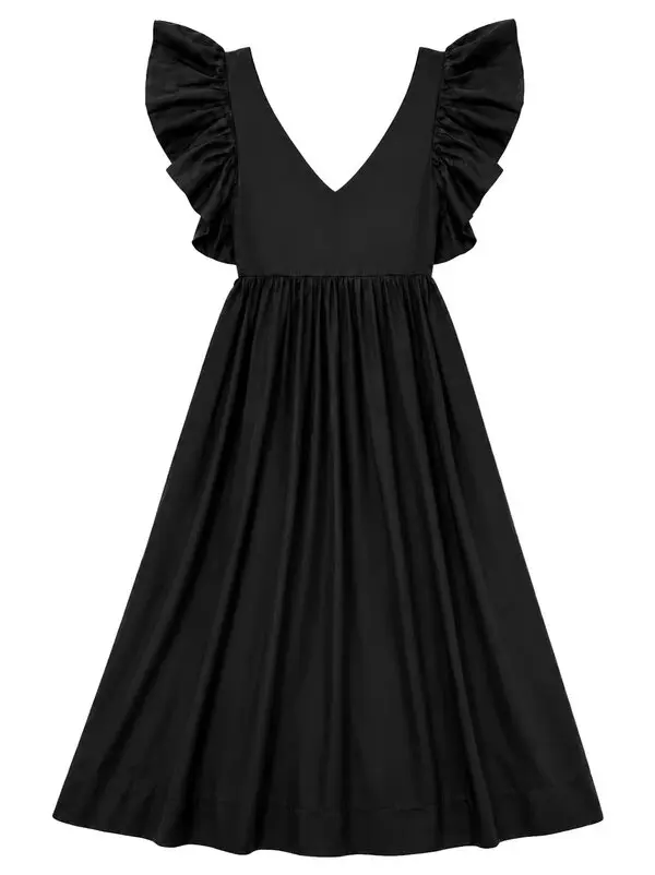 ELFIE Louise Cotton Midi Dress - Black