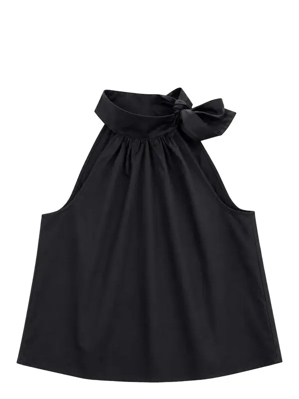 ELFIE Bien Cotton Top With Bow Detail - Black