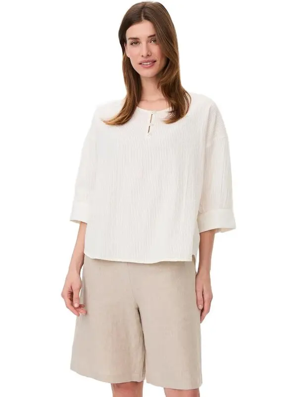 MASAI COPENHAGEN Seersucker Cotton Blouse - Jet Stream