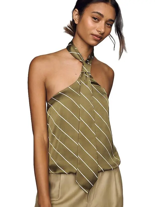 MARE MARE Halter Neck Tie Detail Top - Olive Stripe