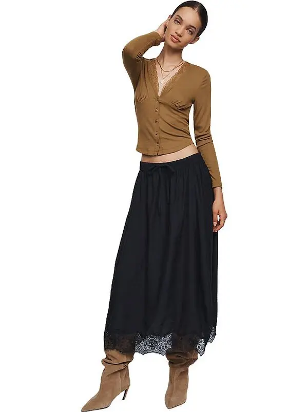 Anthropologie Reverie Midi Skirt - Black