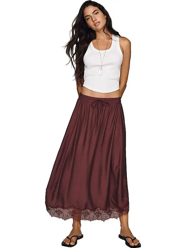 Anthropologie Reverie Midi Skirt With Lace Trim - Grape Wine
