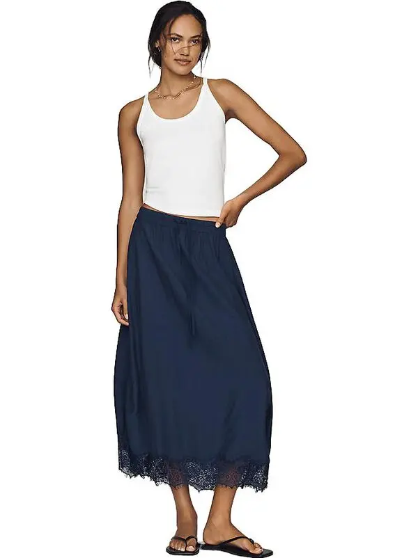 Anthropologie Reverie Midi Skirt With Lace Trim - Naval Academy