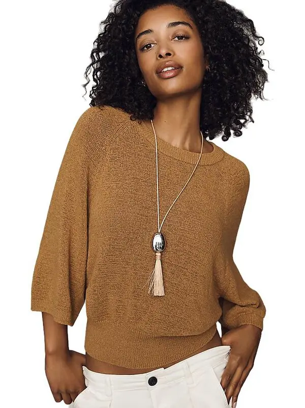 Sanctuary Relaxed Fit Knit Top With Half Sleeves - Cumin
