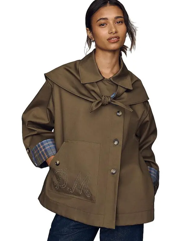DAMSON MADDER Jerry Cotton Cropped Trench Coat - Olive