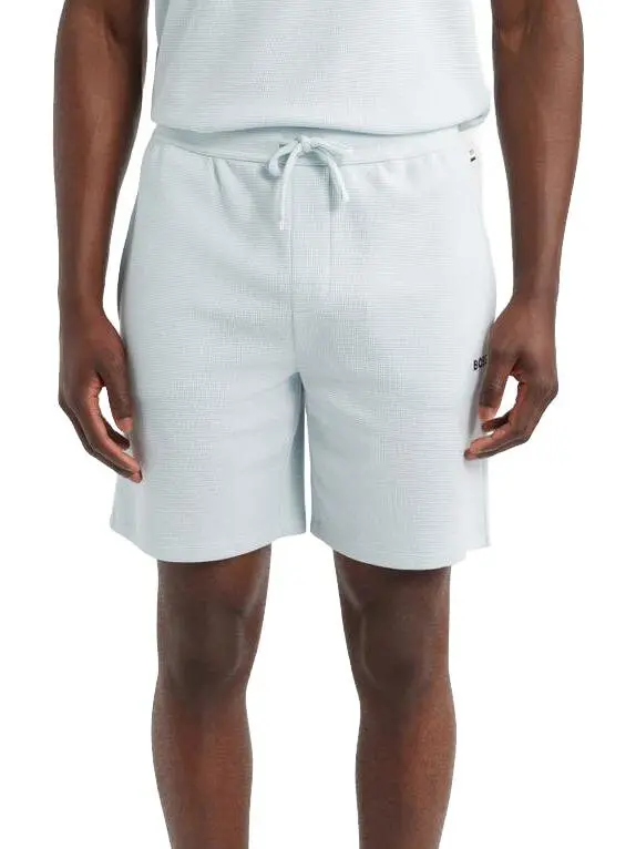 BOSS Waffle Knit Shorts With Drawstring Waist - Open Blue