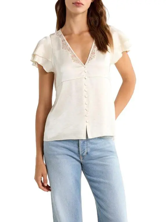 Citizens Of Humanity Lola Flutter Sleeve Lace Satin Top - Cream