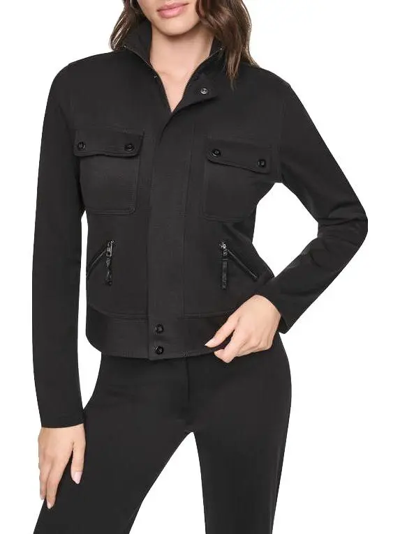 Dkny Soho Ponte Tech Jacket With Stand Collar And Zip Closure - Black