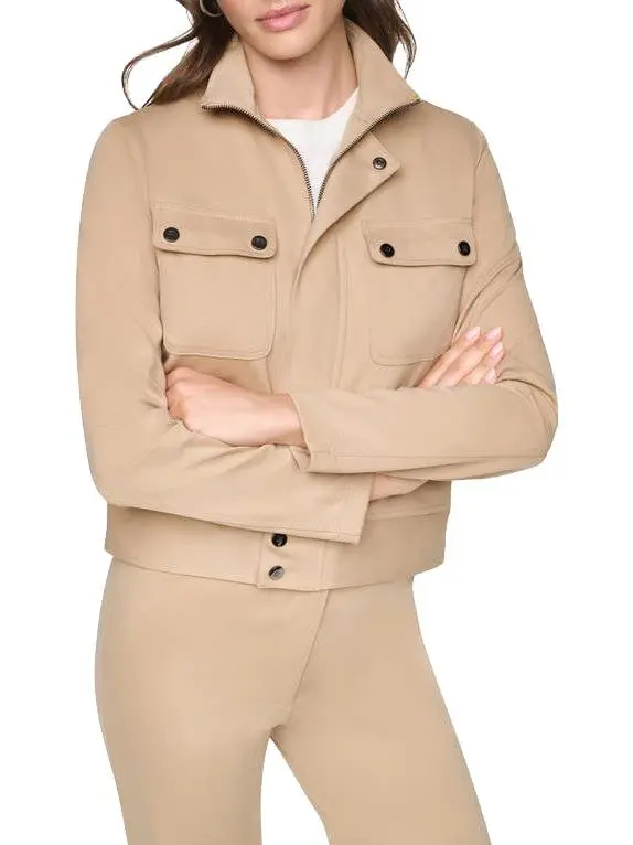 Dkny Soho Ponte Tech Jacket With Stand Collar And Zip Closure - Travertine