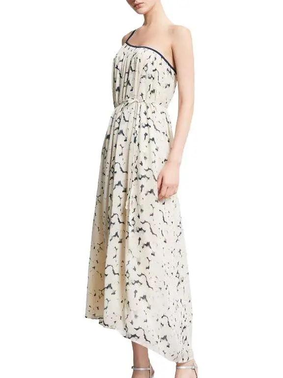 OTTOD'AME Asymmetric Sleeveless One Shoulder Dress With Micro Bubbles Print - Ecru