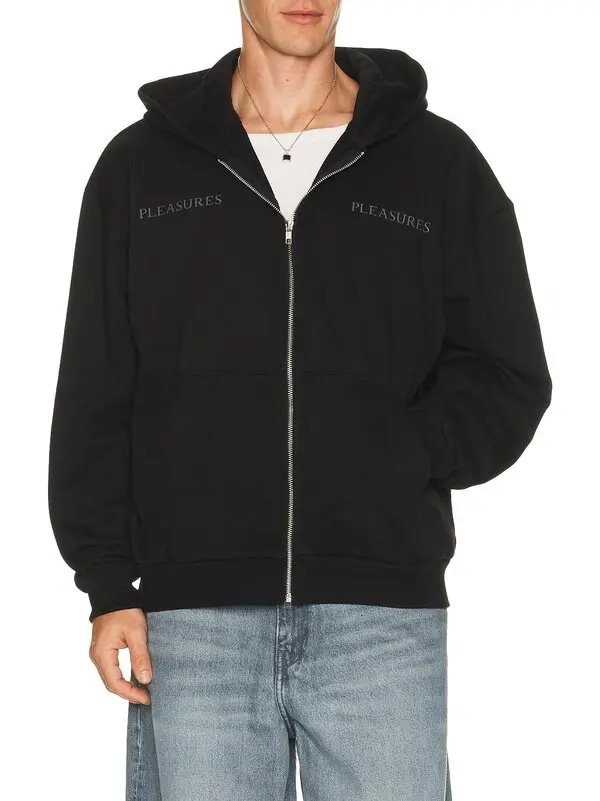 PLEASURES Full Zip Hoodie With Graphic Detail - Black
