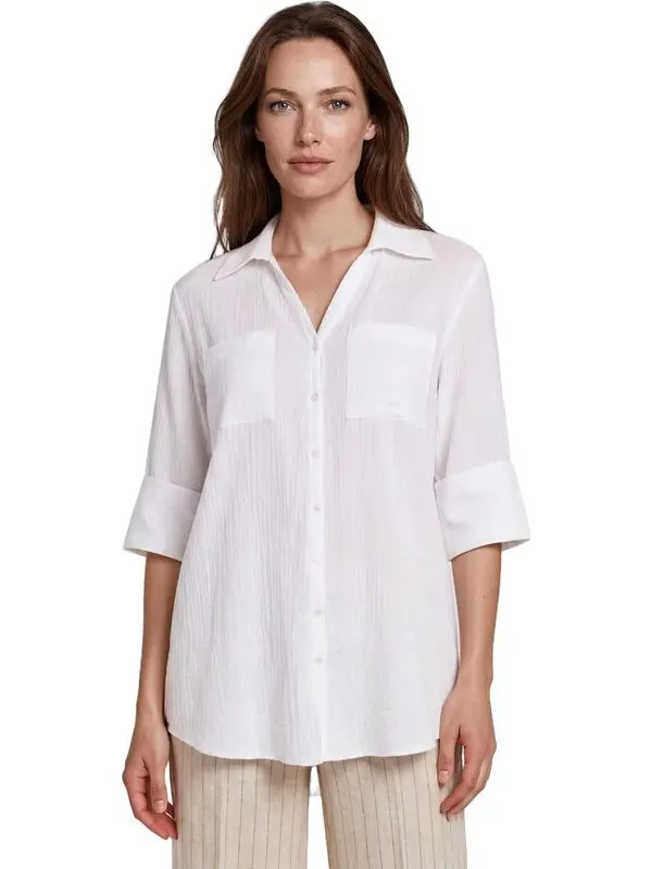 MASAI COPENHAGEN Super Soft Seersucker Cotton Shirt - White