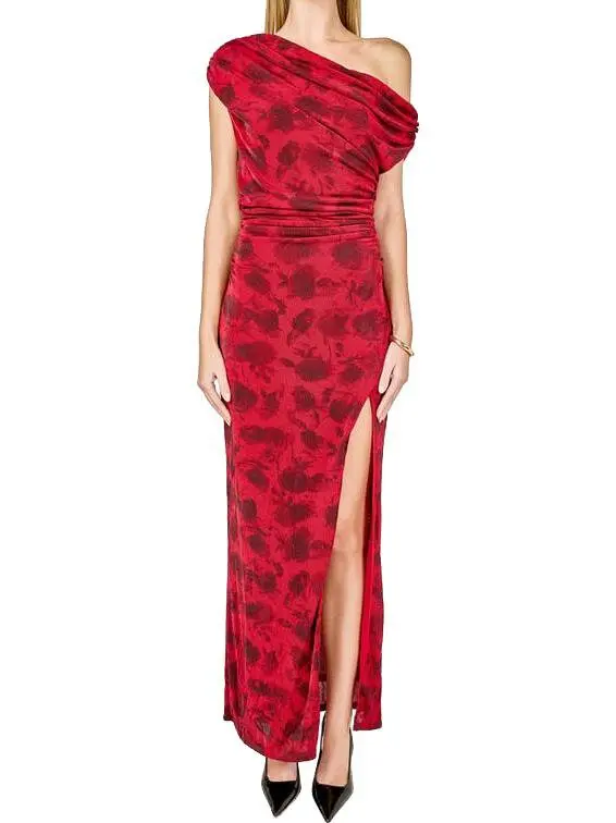 Endless Rose Floral Mesh One-shoulder Maxi Dress - Red