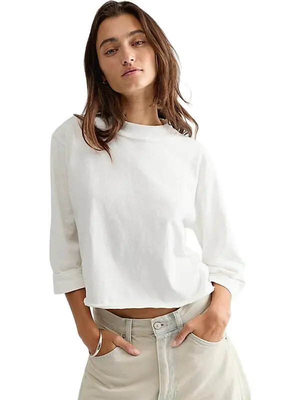 Free People We The Free Gracie Cropped Crew Neck Top - Clean Ivory