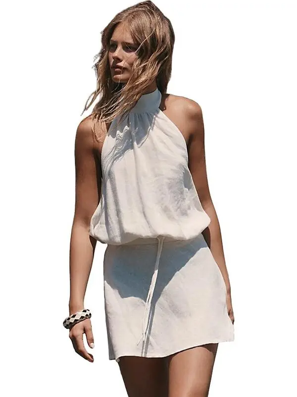 Free People Sandshell Linen Drea Mini Dress - Moonglow
