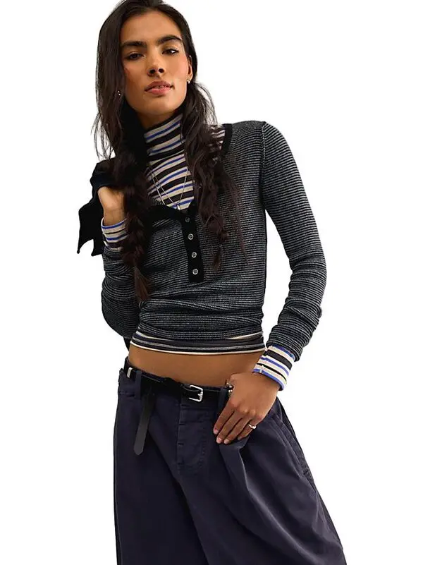 Free People We The Free Hudson Henley - Charcoal Combo