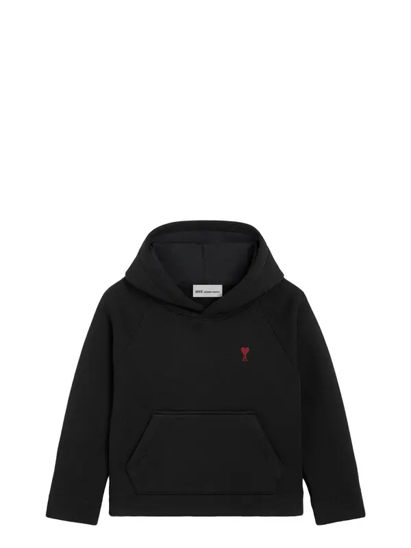 AMI Paris Cotton Hoodie With De Coeur Embroidery - Black