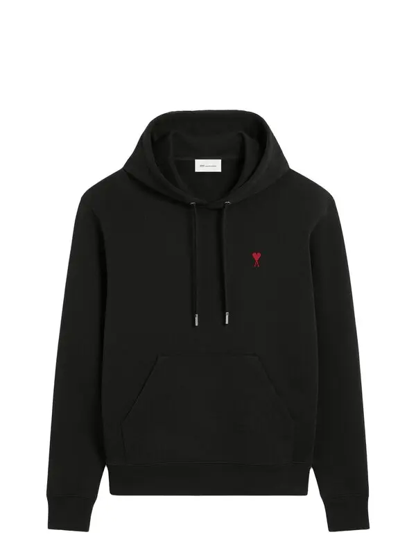 AMI Paris Cotton Hoodie With De Coeur Embroidery - Black