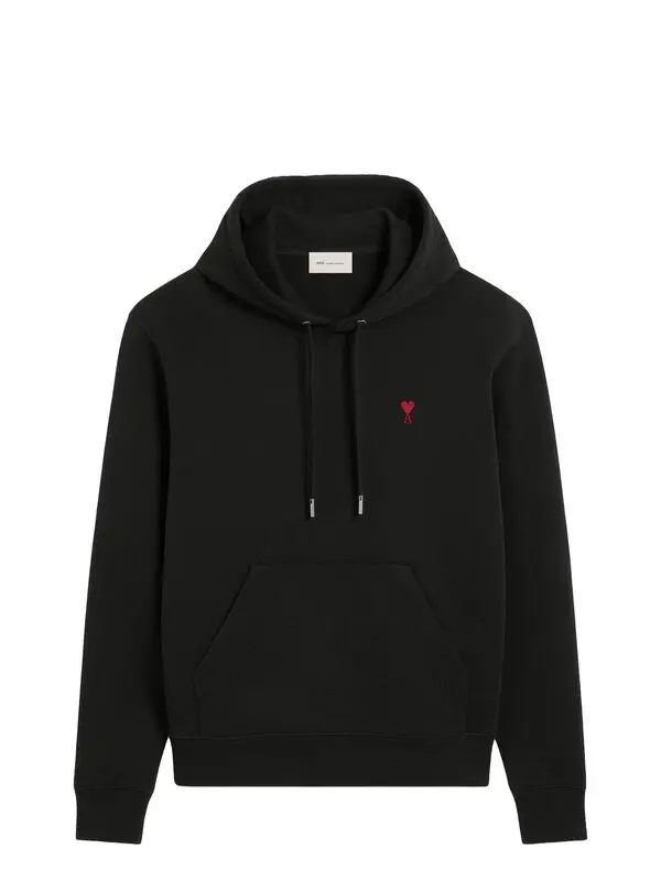 AMI Paris Cotton Hoodie With De Coeur Embroidery - Black