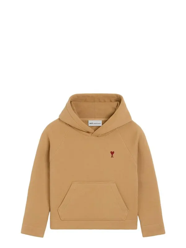 AMI Paris Cotton Hoodie With De Coeur Embroidery - Camel