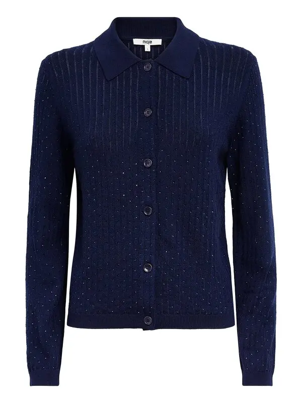 Maje Wool Embellished Collared Cardigan - Blue