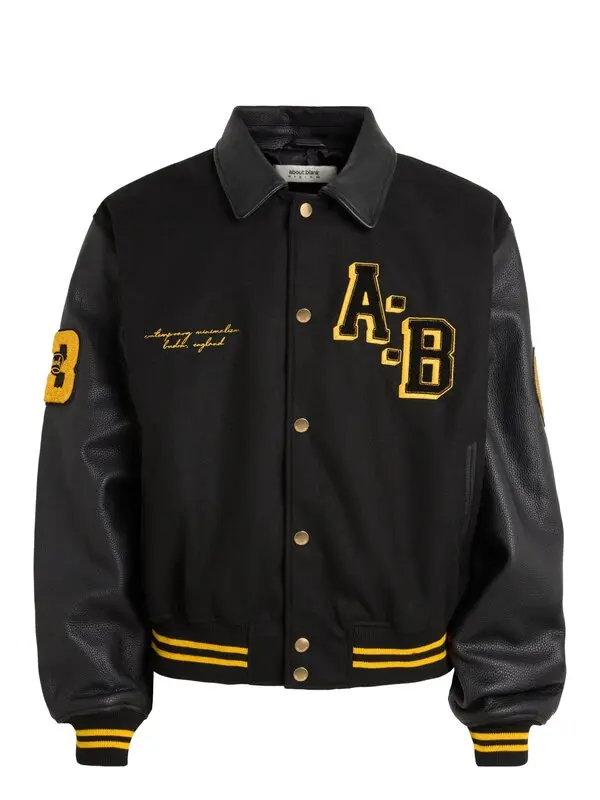 ABOUT:BLANK Leather And Wool Letterman Jacket - Black