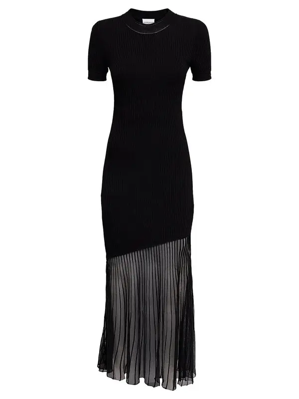 Claudie Pierlot Knitted Midi Dress With Pleated Skirt - Black