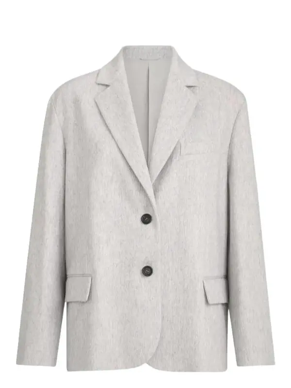 Brunello Cucinelli Wool Flannel Blazer With Monili Embellishment - Grey