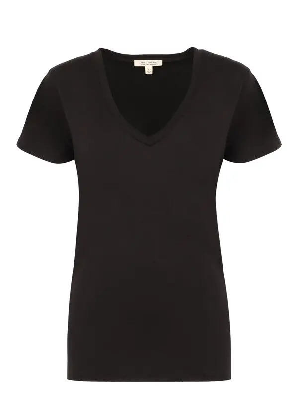 NILI LOTAN Carol V-neck Short Sleeve Tee - Black