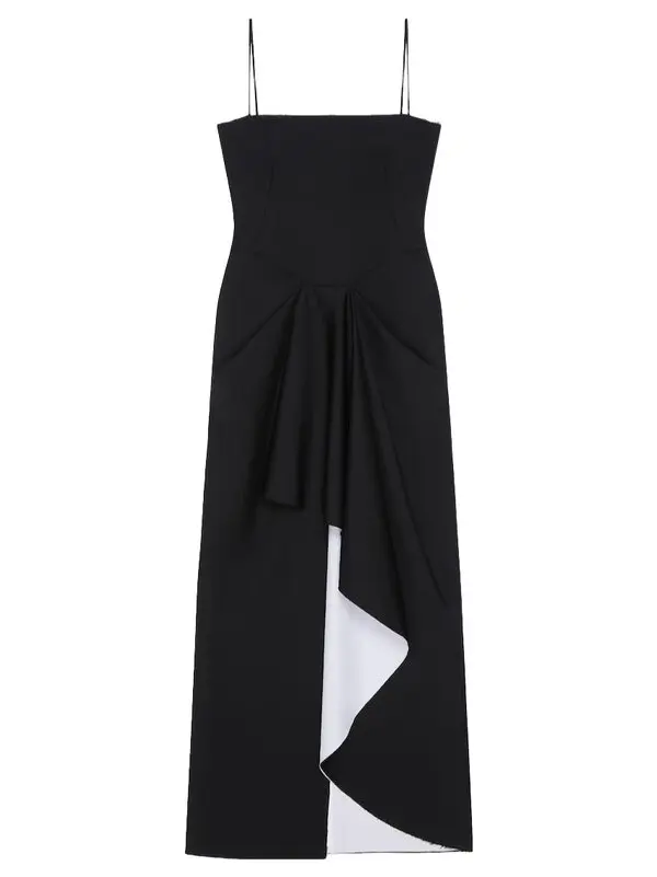 Givenchy Sliced Long Wrapped Dress In Wool And Mohair - Black