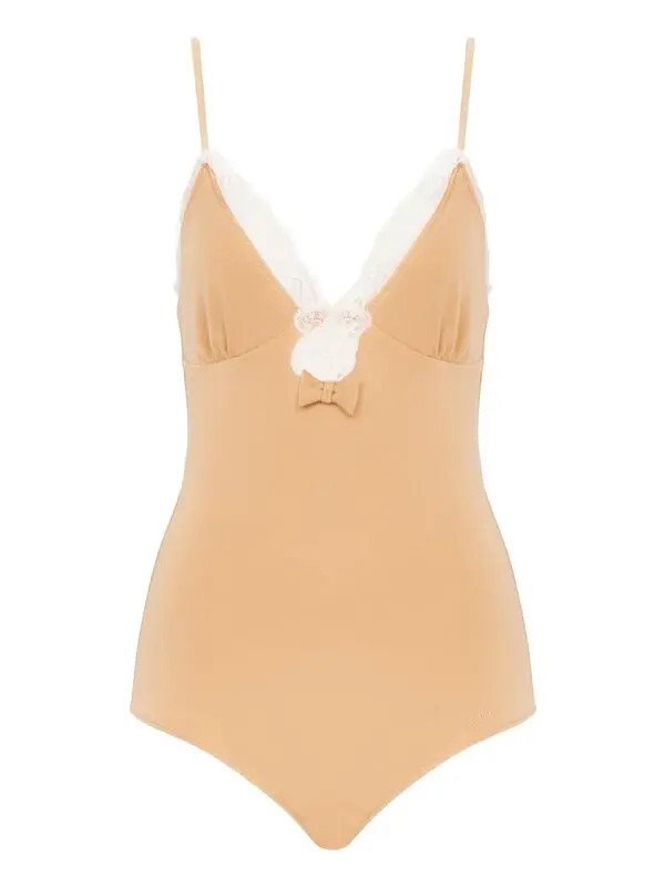 Chloé Lace-trimmed Ruched Bodysuit - Light Brown