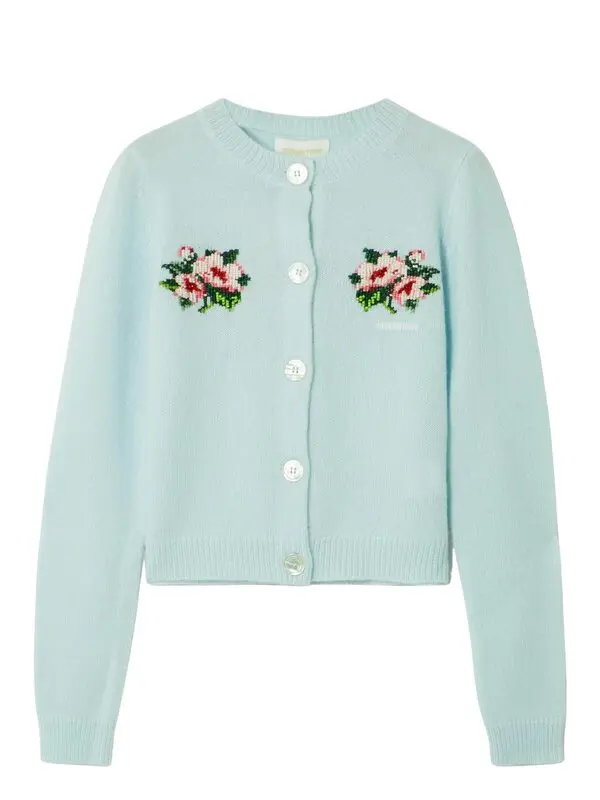 SHUSHU/TONG Cropped Cardigan With Floral Embroidery - Blue