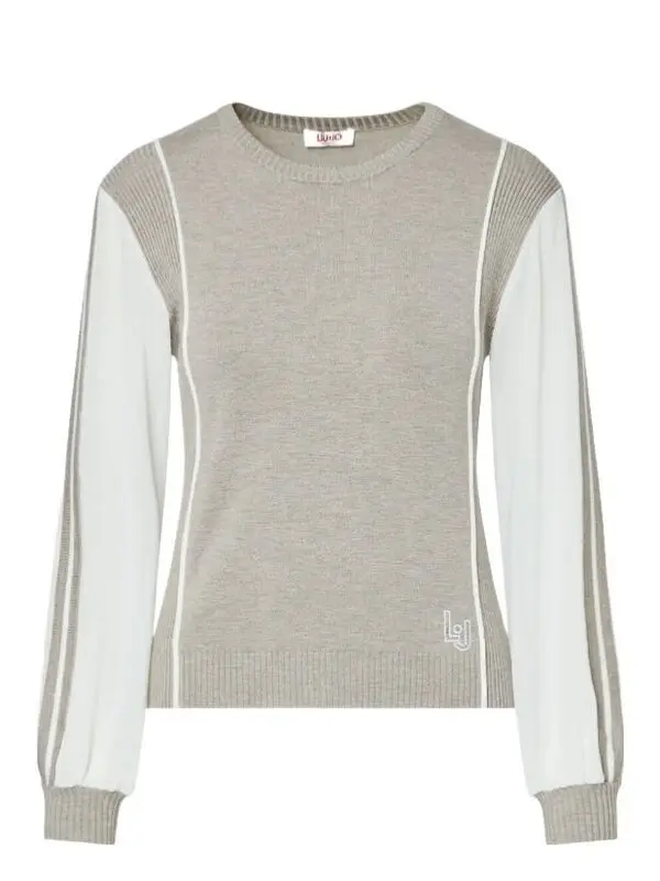 Liu Jo Sweater With Georgette Insert And Ribbed Trim - Beige