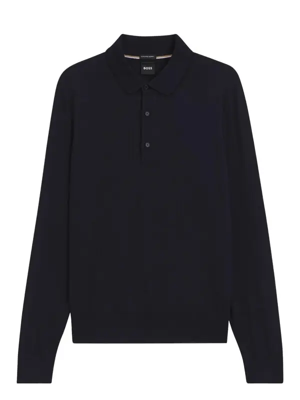 Hugo Boss Regular-fit Knit Polo In Merino Wool - Dark Blue