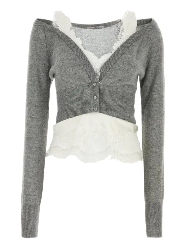 Ermanno Scervino Long Sleeve V-neck Sweater With Decorative Buttons - Gray