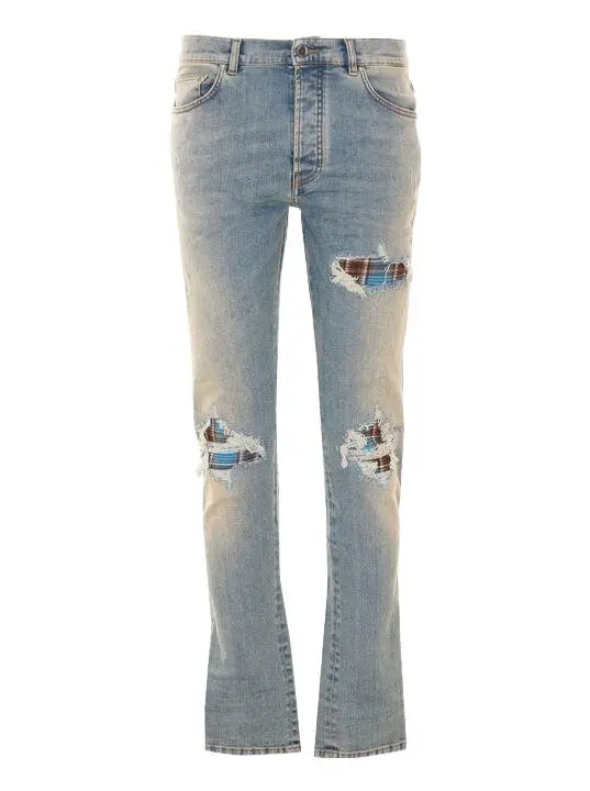 Amiri Mx1 Distressed Patch Jeans - Medium Indigo