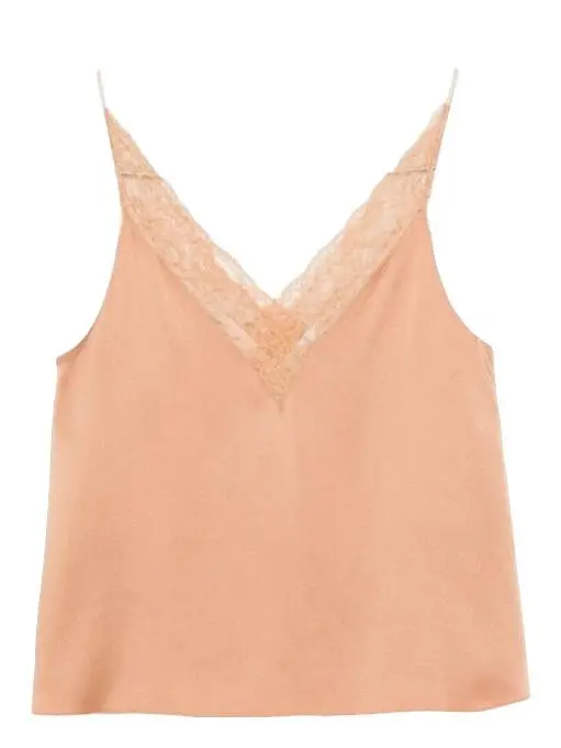 FORTE_FORTE Lace-trim V-neck Camisole Top - Brown