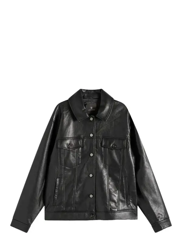 ANINE BING Single-breasted Leather Jacket - Black