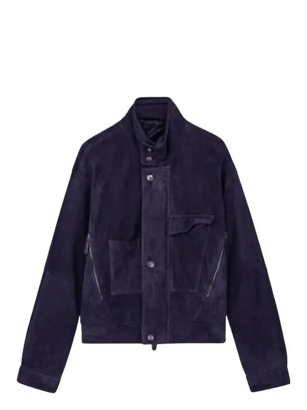Giorgio Armani Suede High Neck Blouson Coat - Black