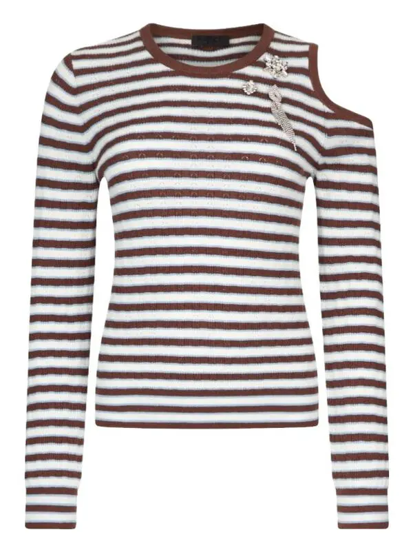 Liu Jo Striped Cut-out Sweater With Jewel Embroidery - Brown