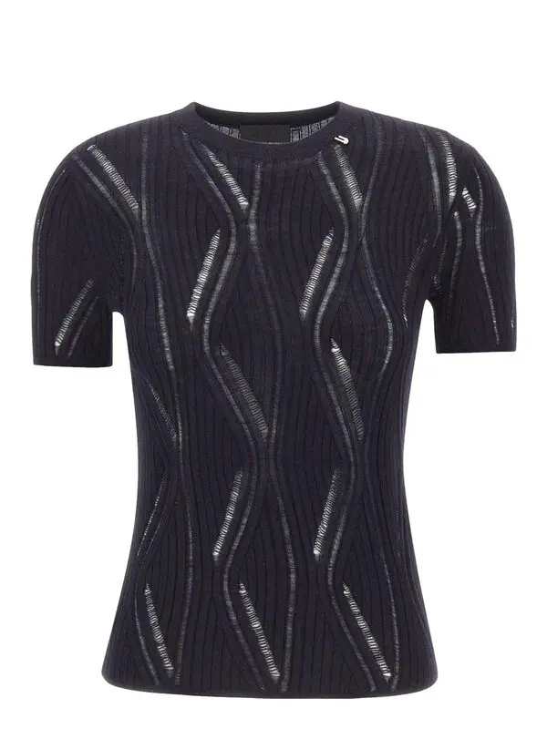 Liu Jo Cut-out Ribbed-knit T-shirt - Navy