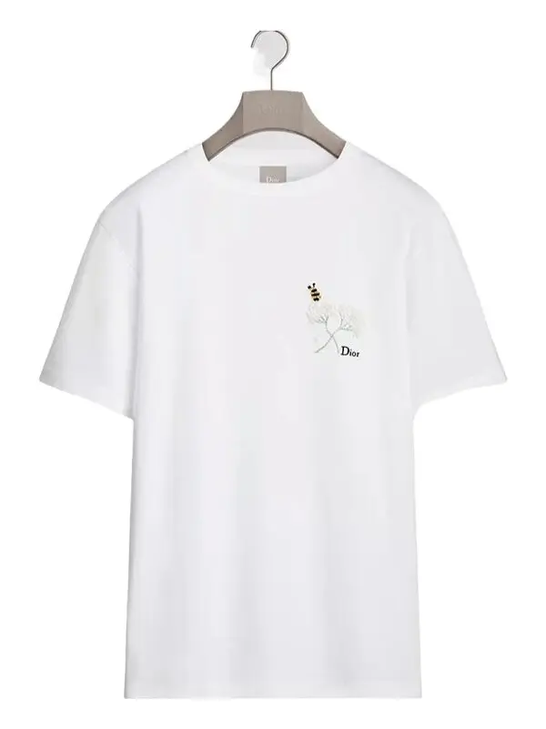 Dior T-shirt With Flower Bee Embroidery, Relaxed Fit - White