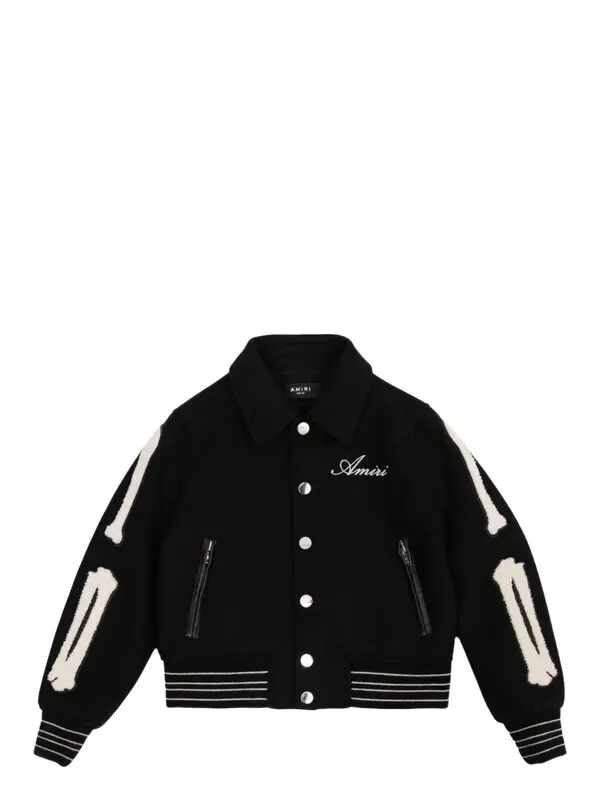 Amiri Long Sleeve Jacket With Embroidered Logo And Ribbed Trims - Black