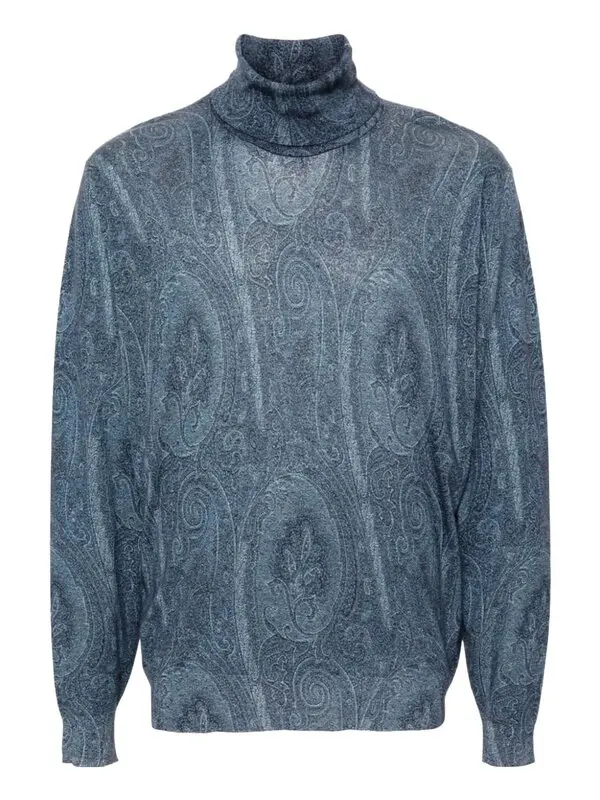 Etro Paisley Jacquard High Neck Sweater - Navy Blue