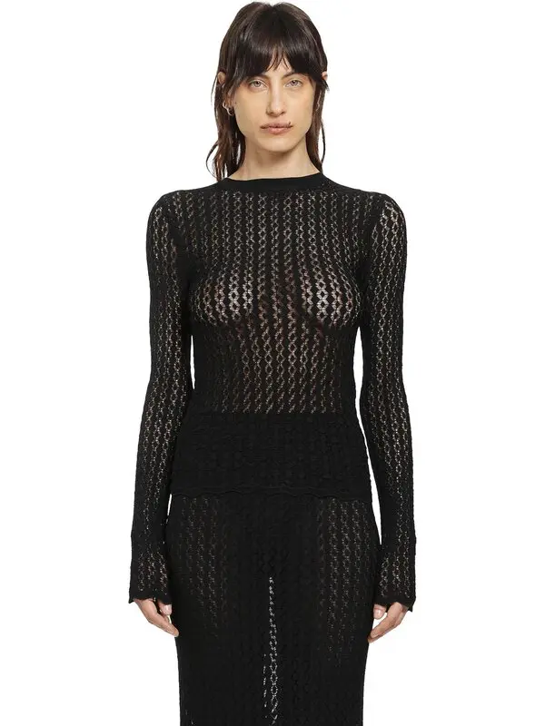 Saint Laurent Openwork Pointelle Knit Top - Black